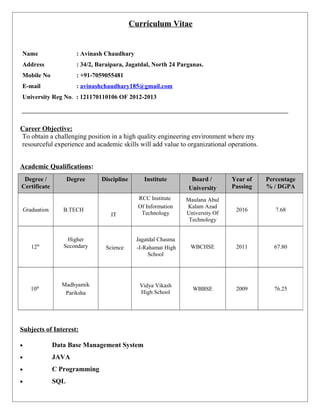 Avinash_Chaudhary_IT_2012-2016 | DOC