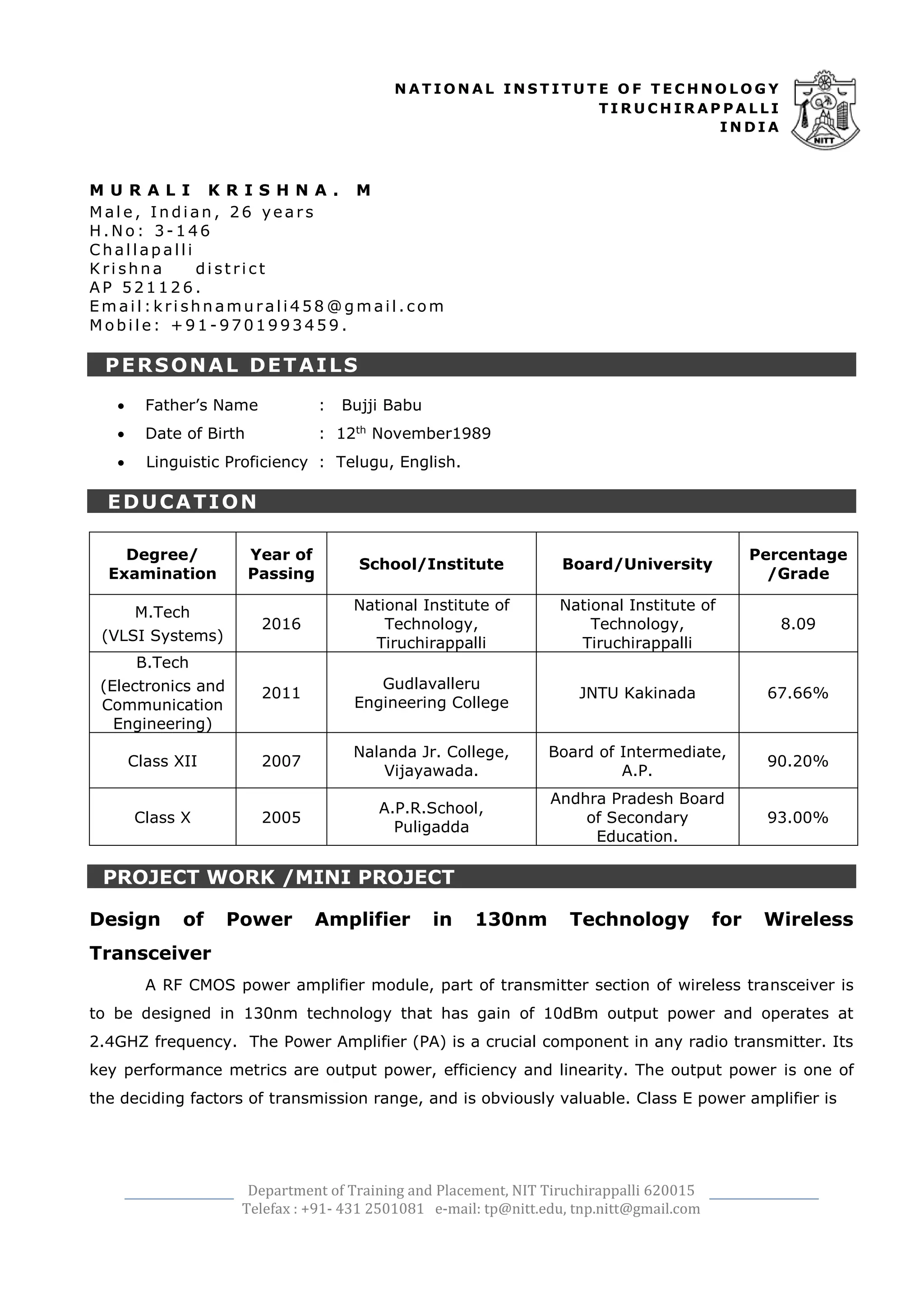 Murali CV | PDF