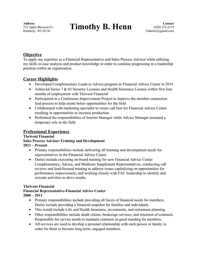 Timothy B Henn Resume 2016 | PDF