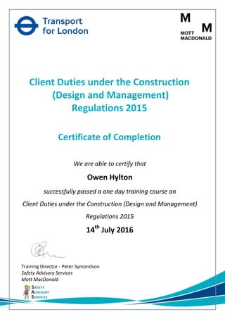 Owen Hylton_CDM Client Certificate | PDF