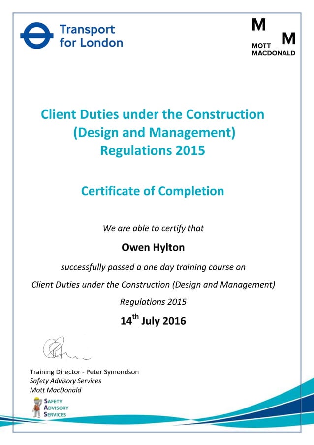 Owen Hylton_CDM Client Certificate | PDF