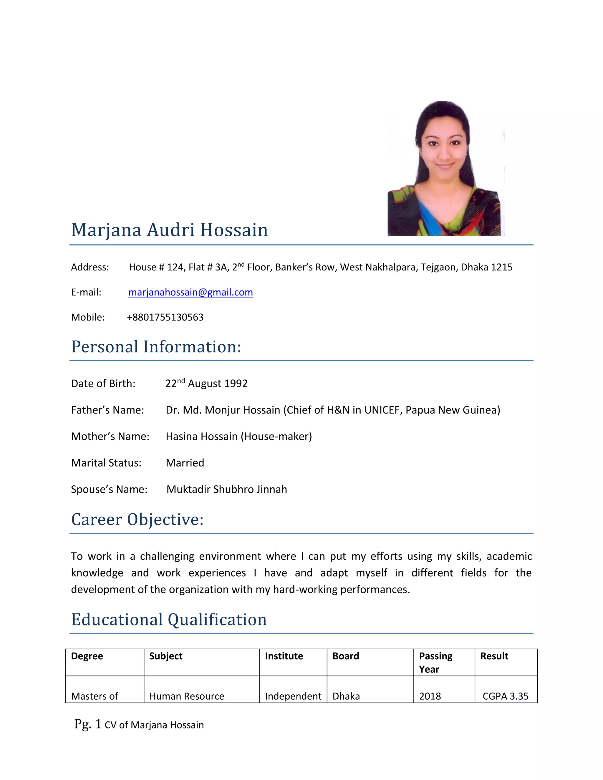 CV of Marjana | PDF