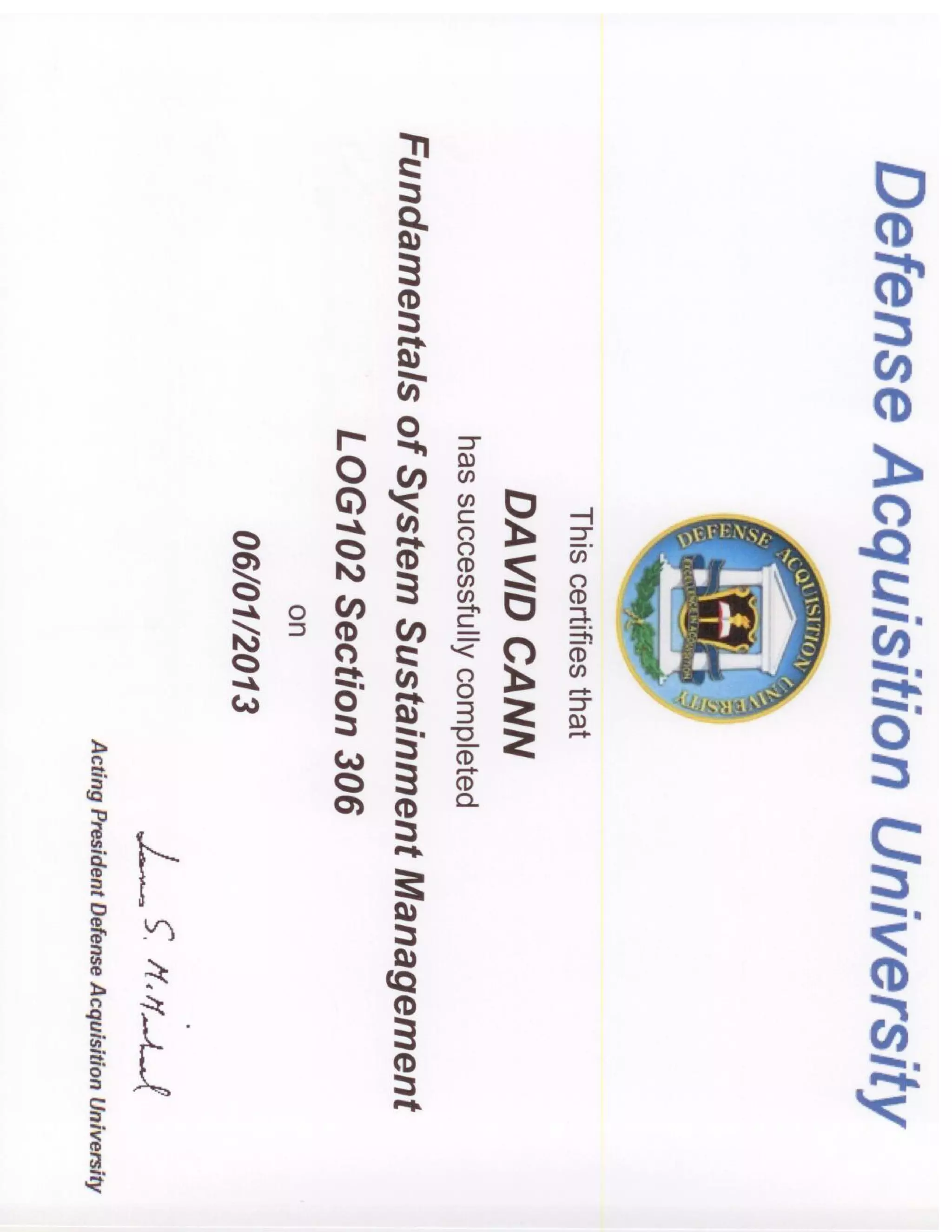 DAU certs.ACQ101, LOG 101, LOG 102 | PDF