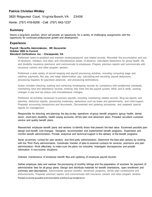 Patricia Whitley Resume-1 | DOCX | Human Resources | Business