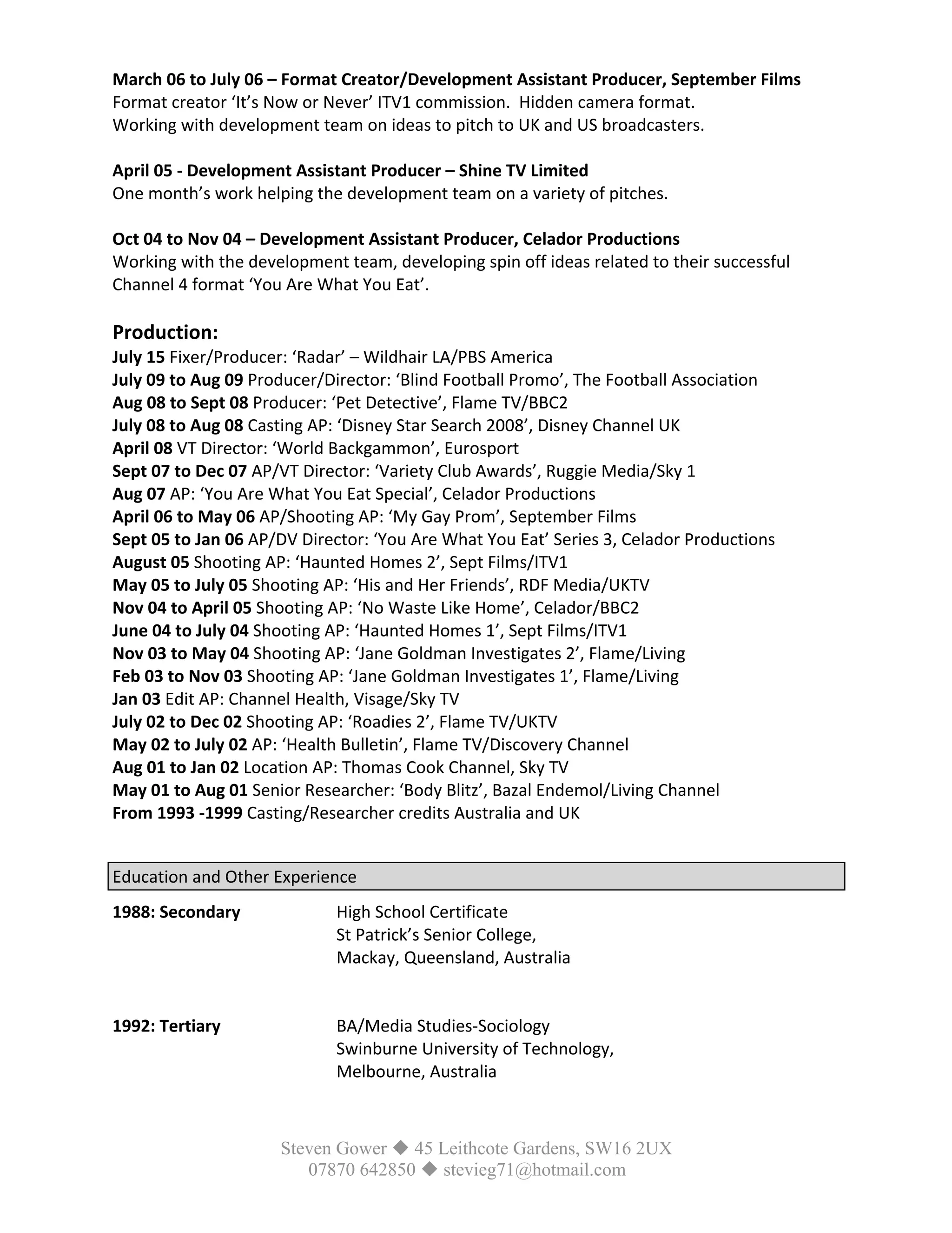 Stevie CV 2015 | PDF