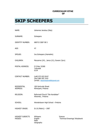 JJ SCHEEPERS CV | PDF | First Aid | Injuries