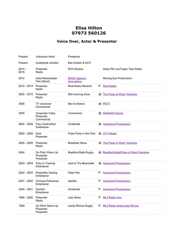 Elisa Hilton CV 2015 | PDF