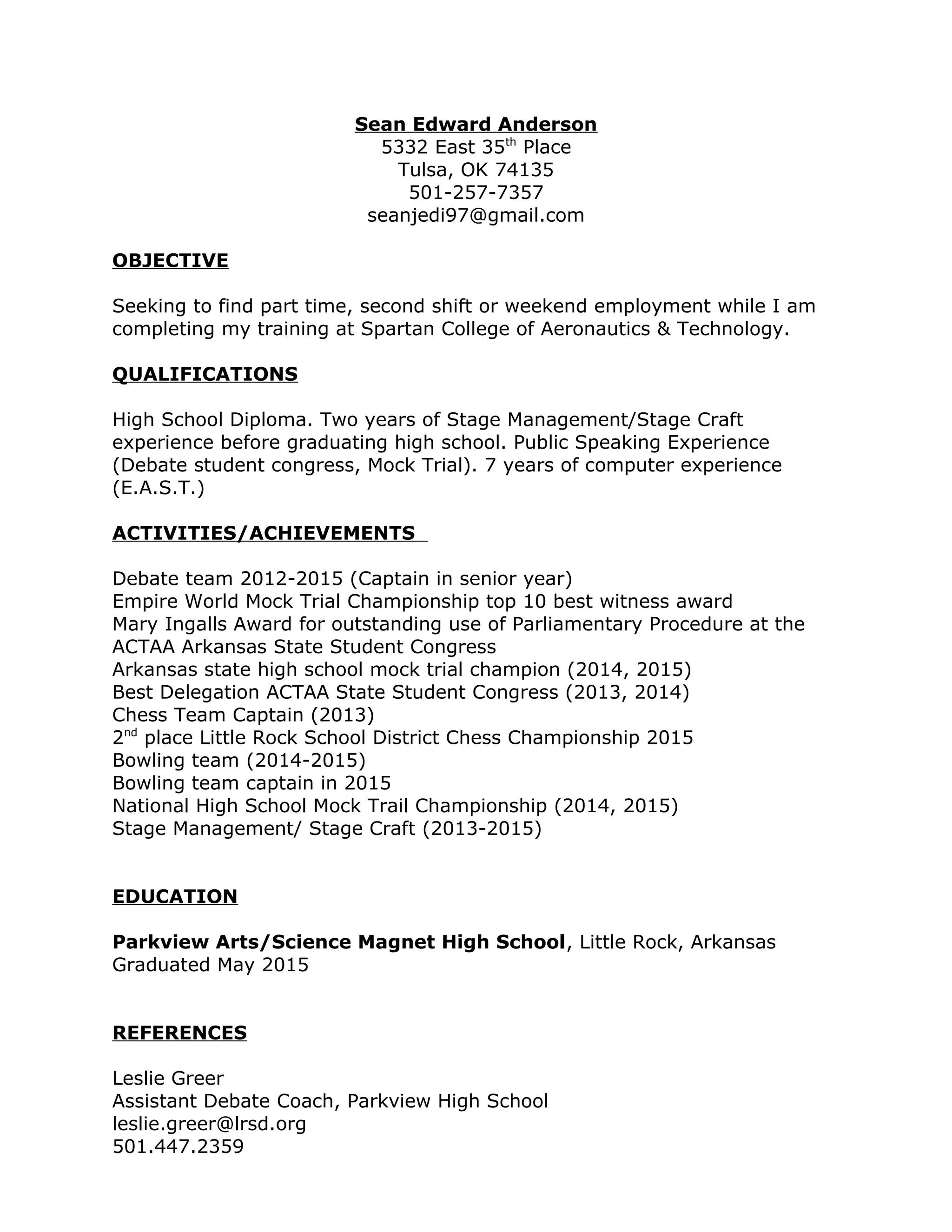 Sean Anderson Resume | PDF