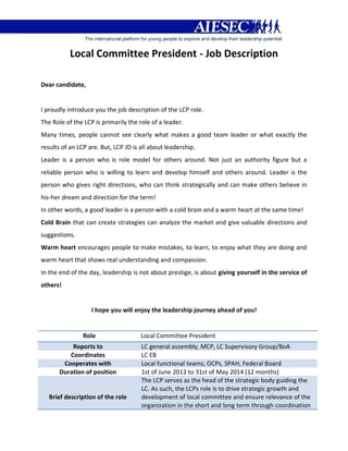 Local Committee President JD | PDF