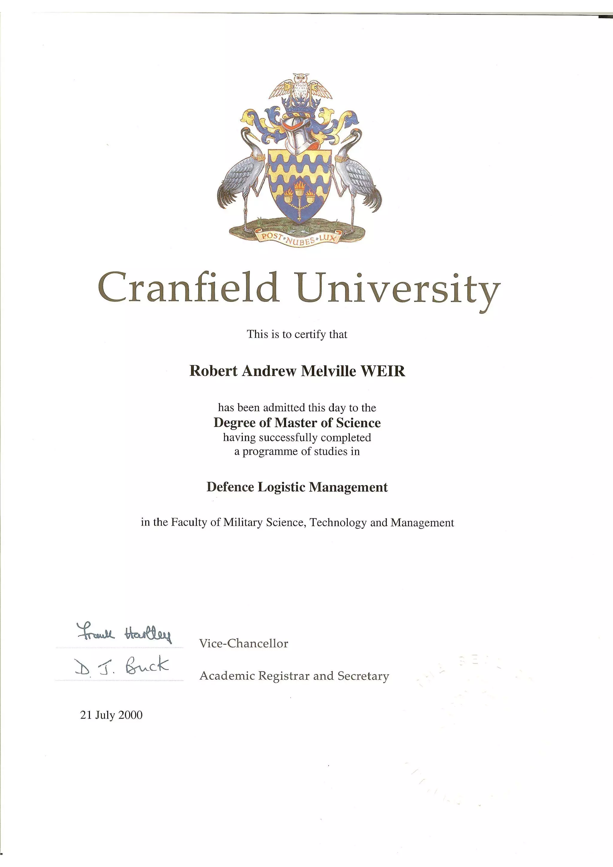 000721 Drew Weir - MSc Certificate | PDF
