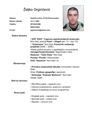 Zeljko GrgincevicCV | DOC