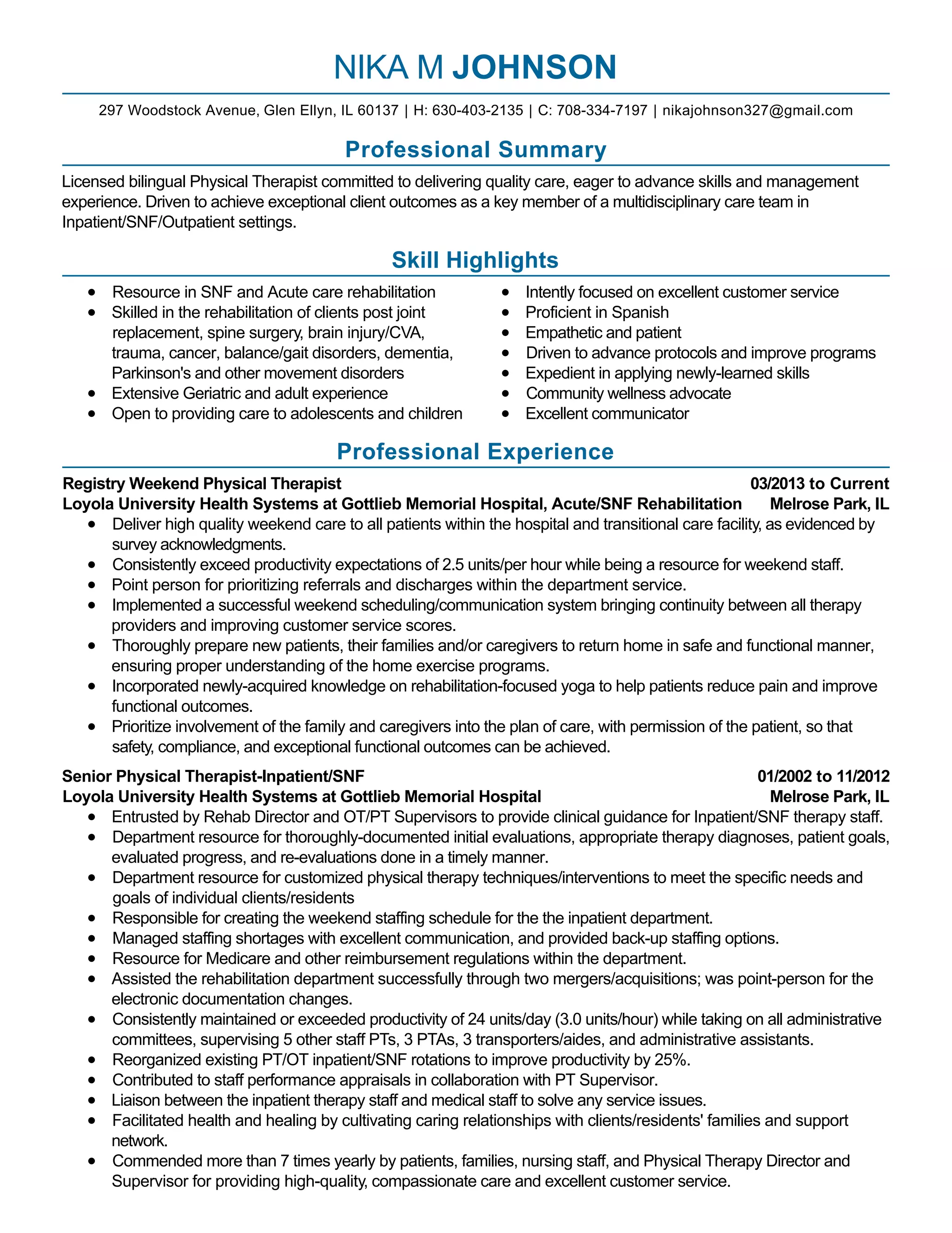 Nika Johnson PT, Resume-final | PDF