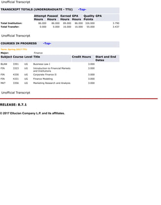 Academic Transcript 2017 | PDF