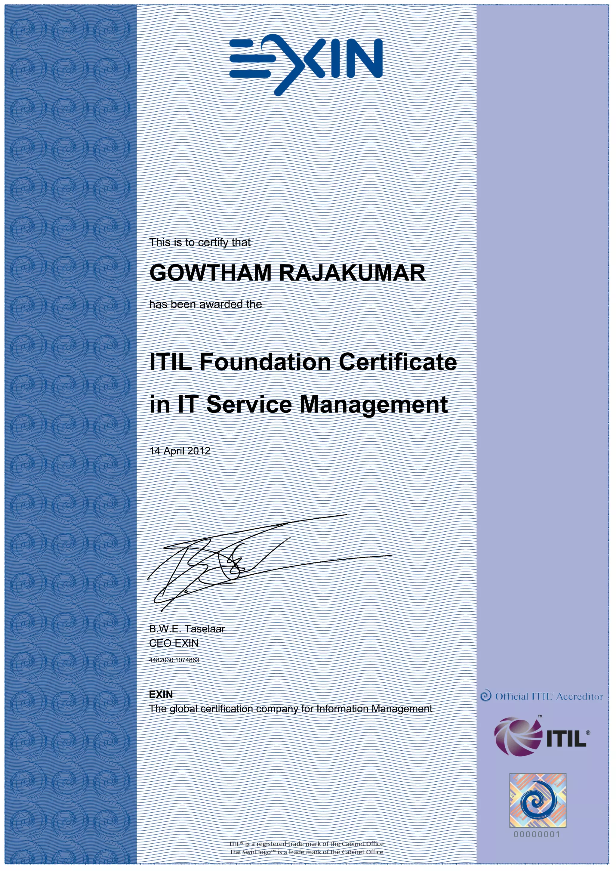 ITIL Certificate | PDF