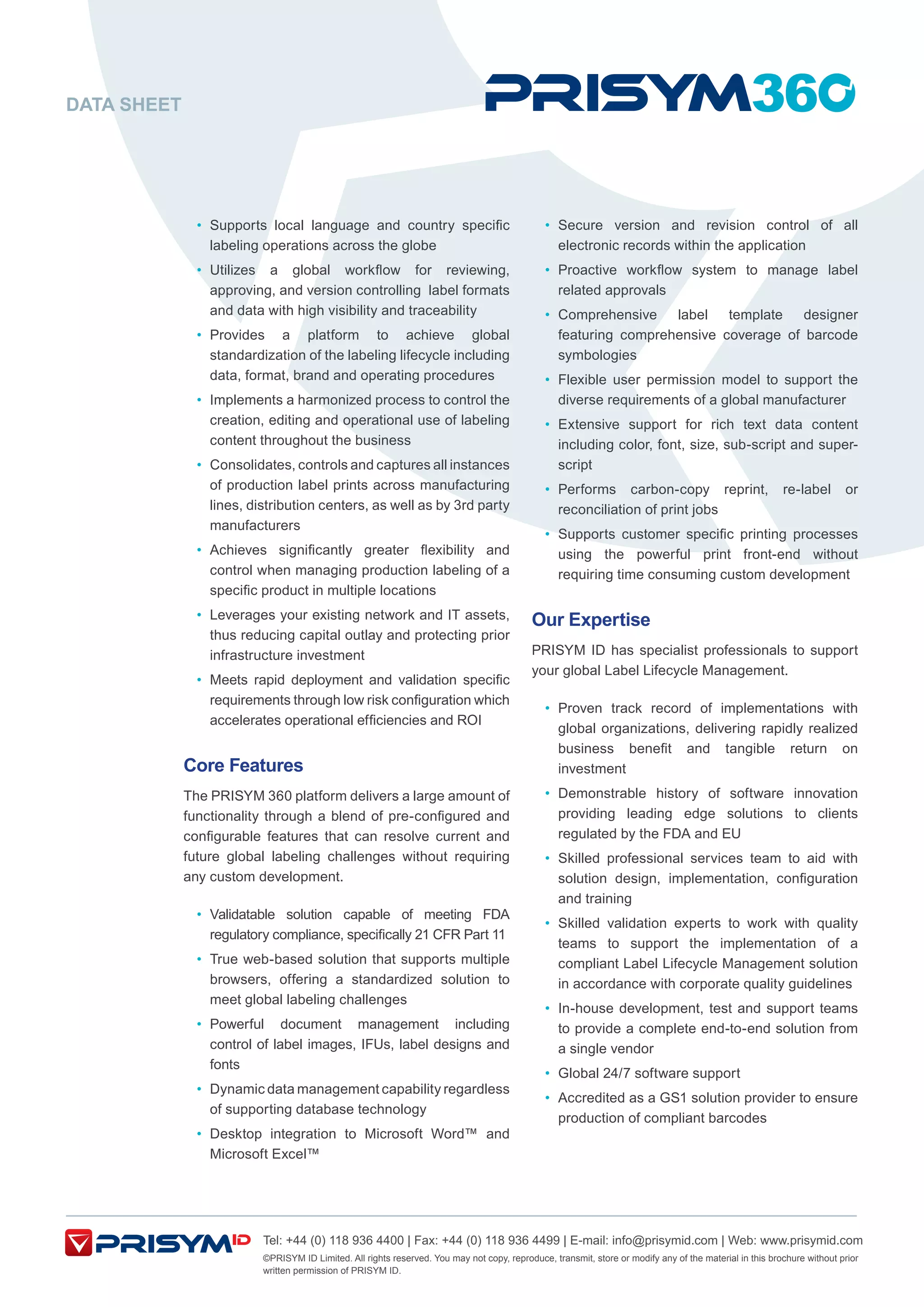 PRISYM 360 EU Datasheet | PDF