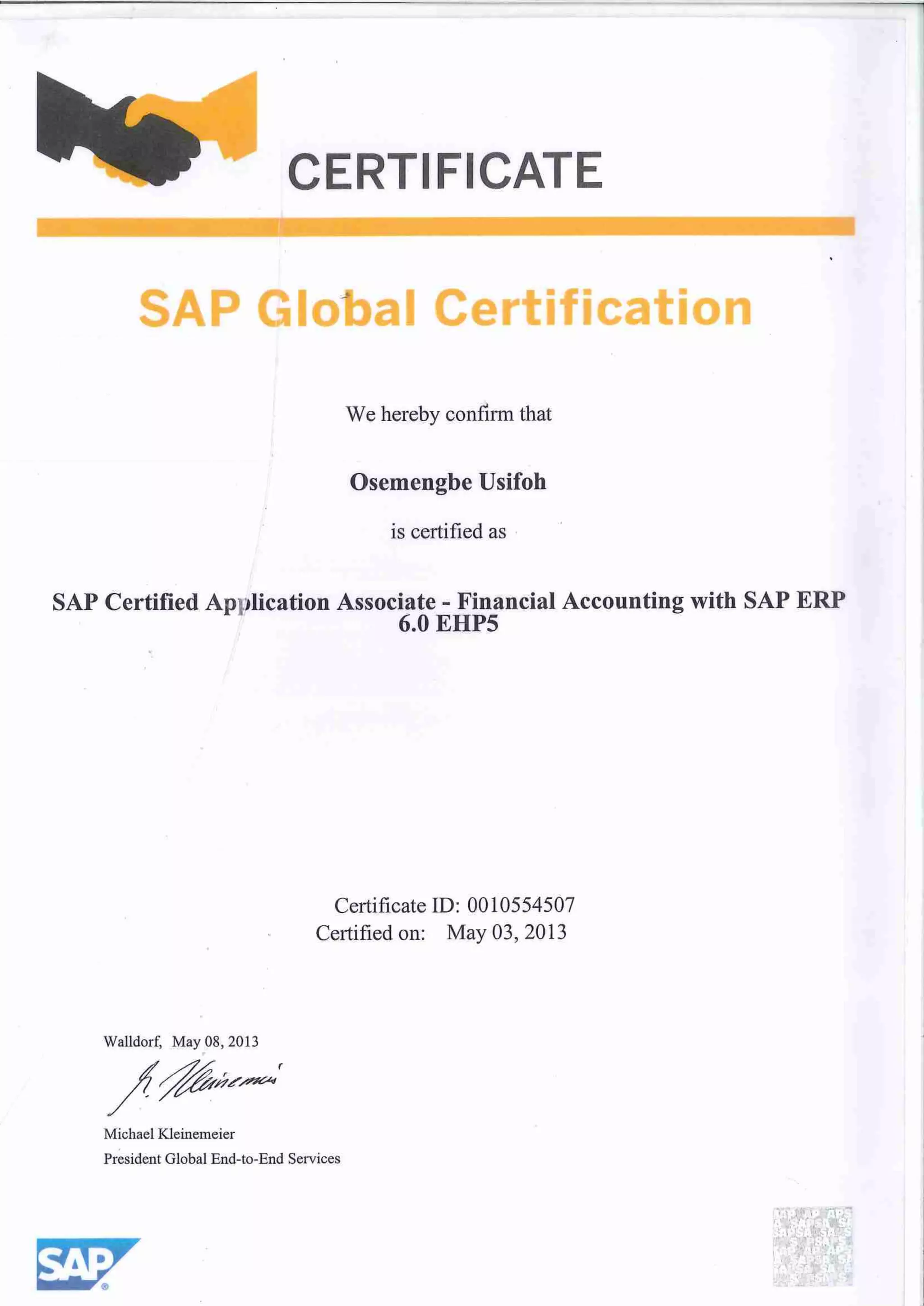 SAP Global Certificate | PDF