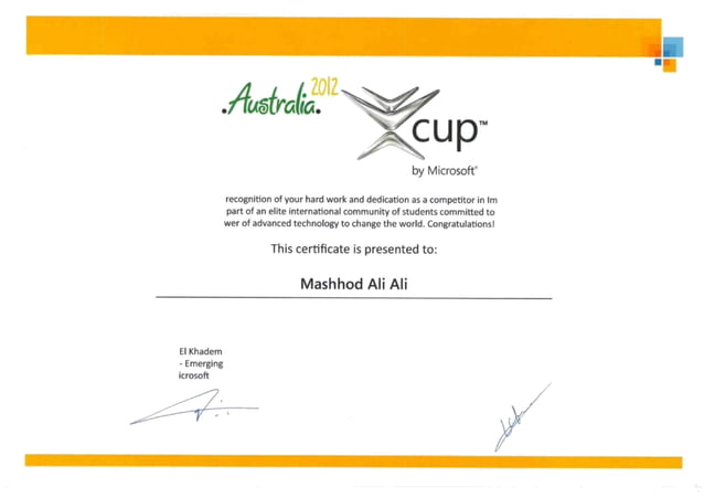 Imagine Cup Certificate (Mashhood Ali) | PDF