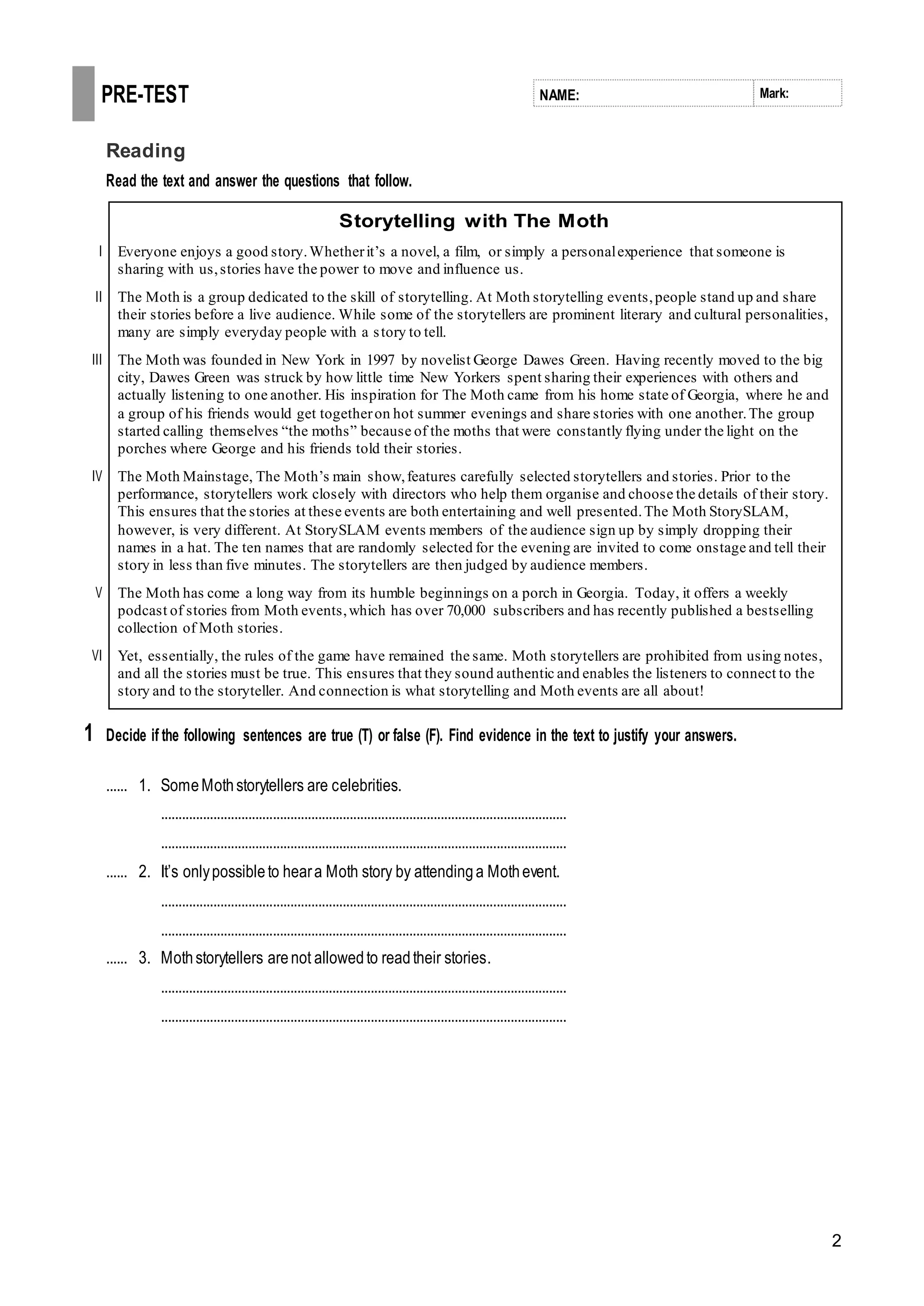 2bach pre test | DOC