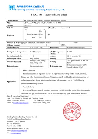 Cationic reagent PTAC 65% information | PDF