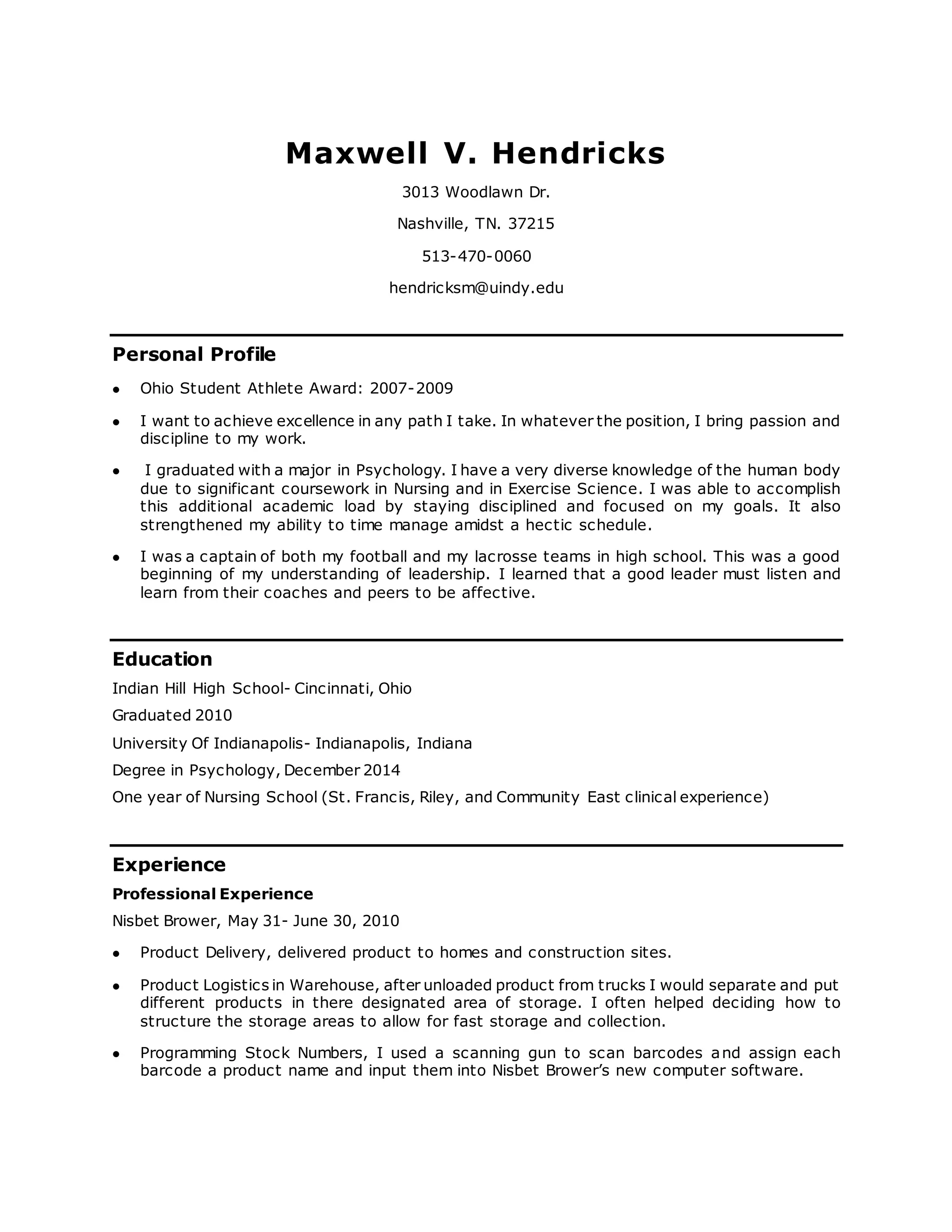 Maxwell V-2.5 Hendricks Resume(2014) | DOCX