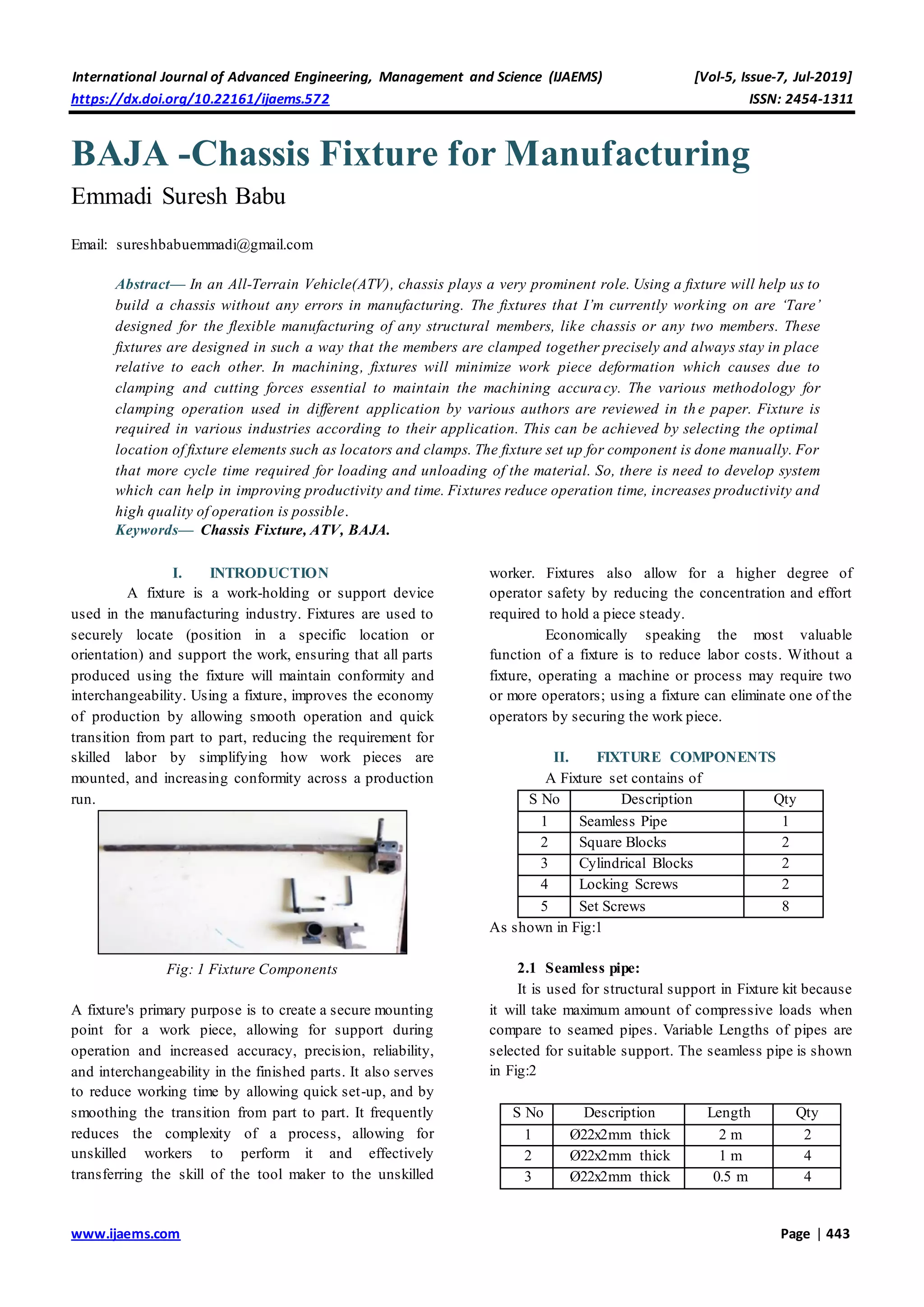 BAJA -Chassis Fixture for Manufacturing | PDF