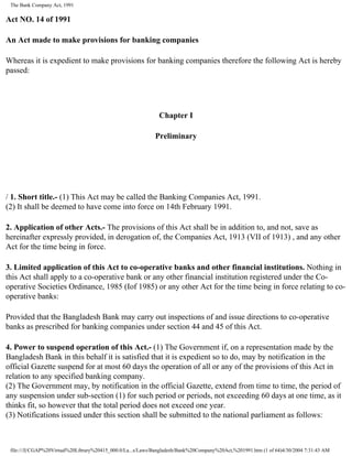 2 Bank Company Act-1991 practiced in Bangladesh | PDF
