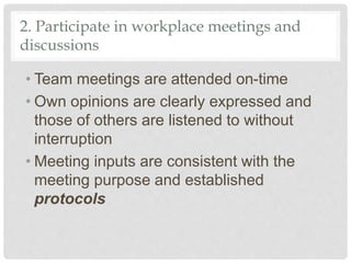 2 basic competencies 1 participate in workplace communication | PPTX