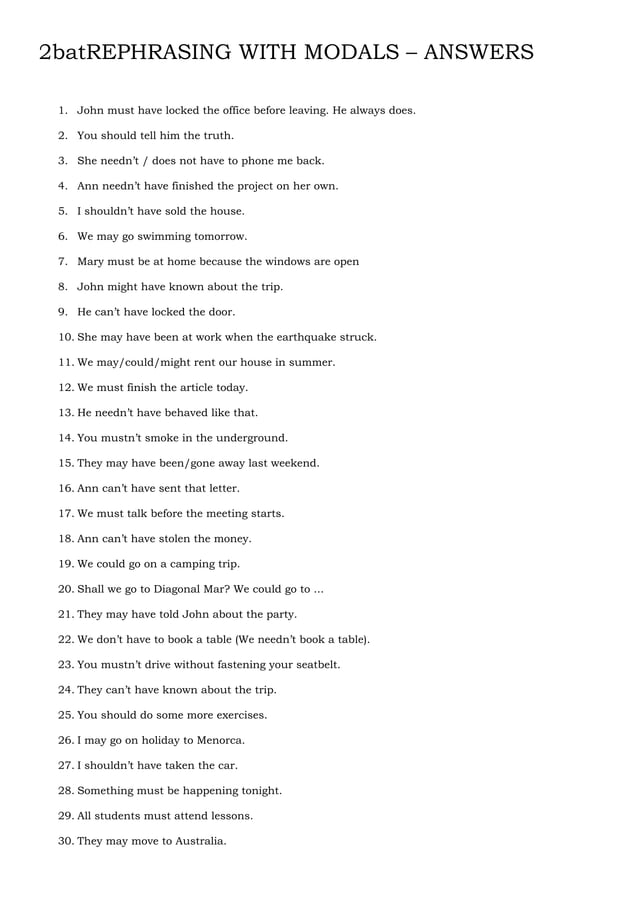 2bat rephrasing with modals | DOC | Travel Preparation and Advice | Travel