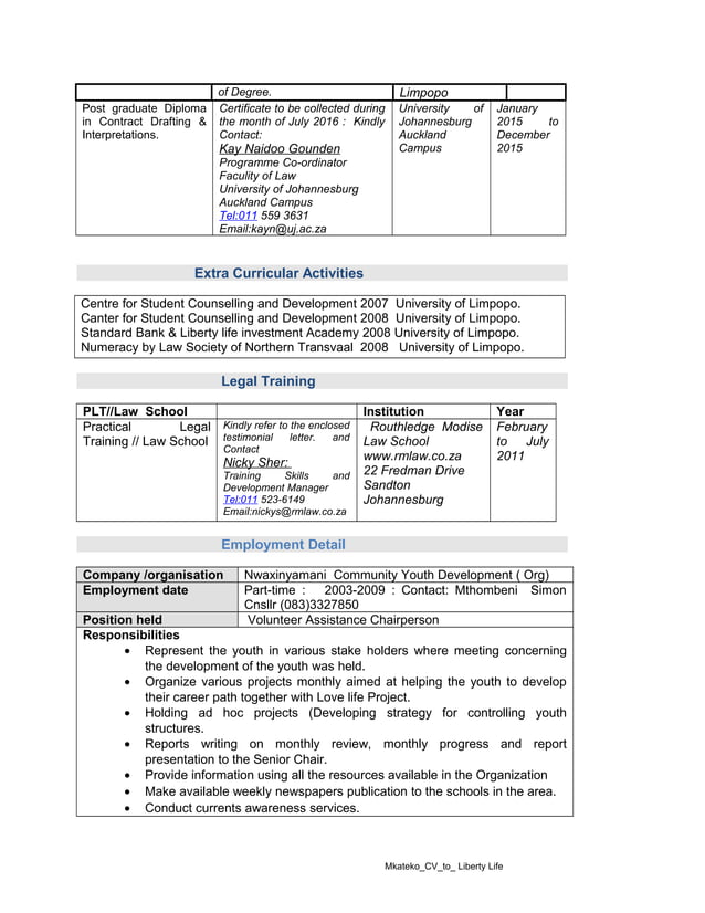 Mkateko Ernest_CV_ to Liberty Life | DOC