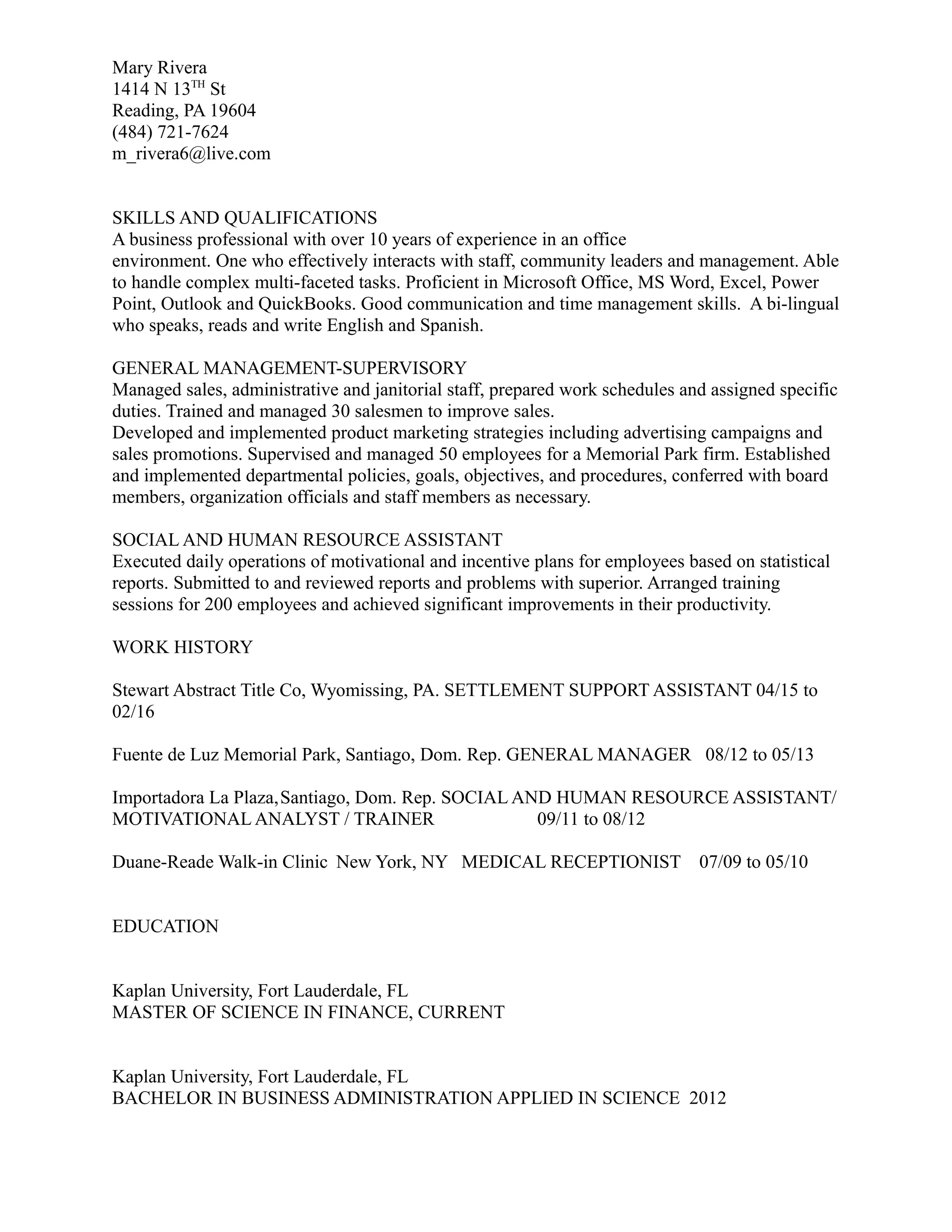 mary rivera resume | PDF | Free Download