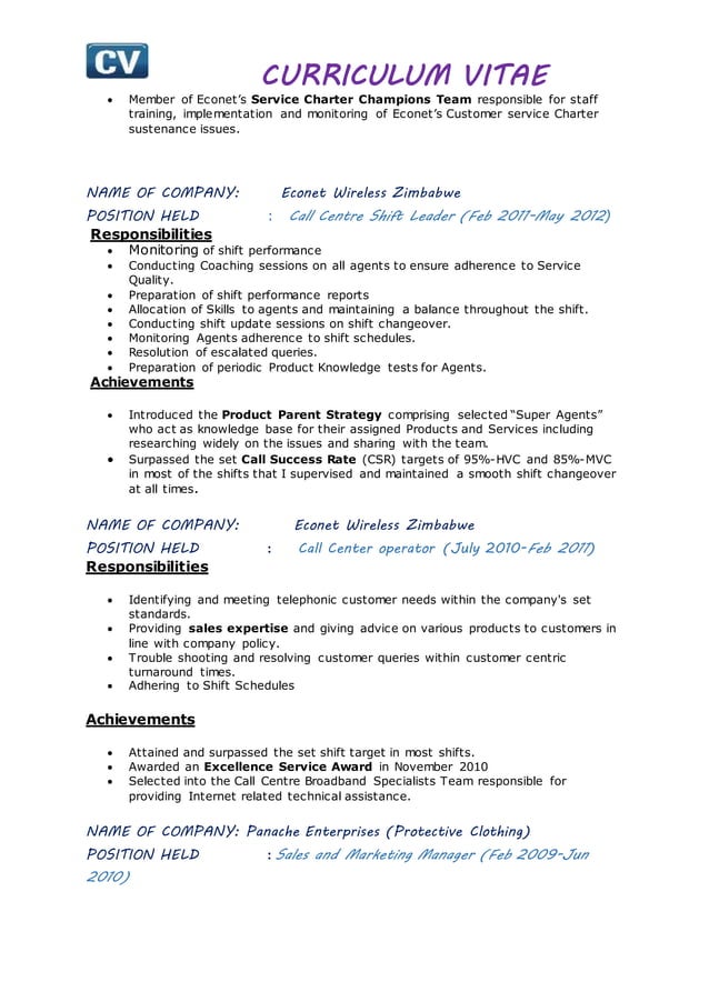 CV FOR SIMBA | DOCX | Sales | Business