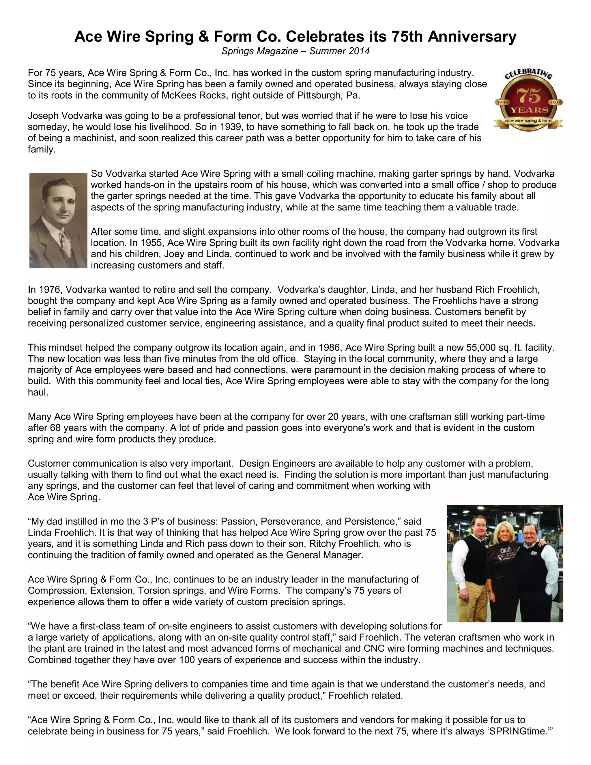 Ace Wire Spring - celebrate 75 years | PDF