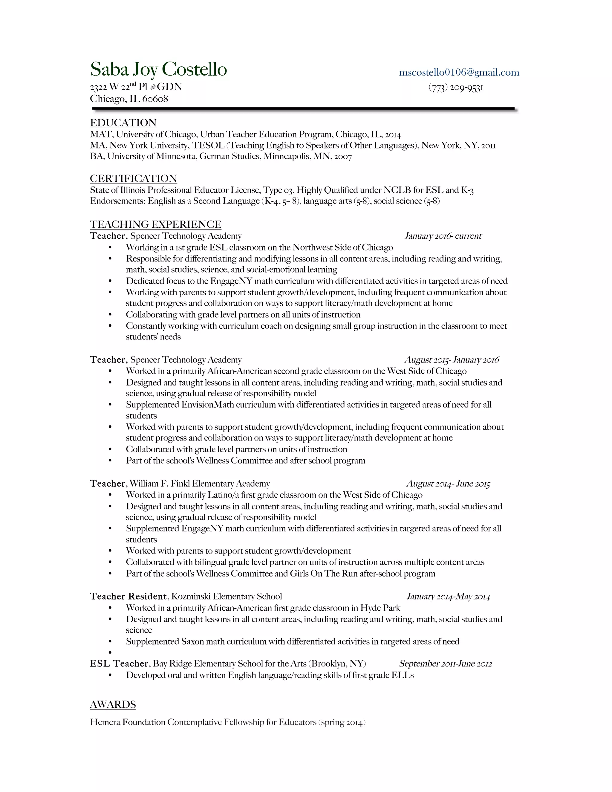S J Costello Resume Mar 2016 | PDF