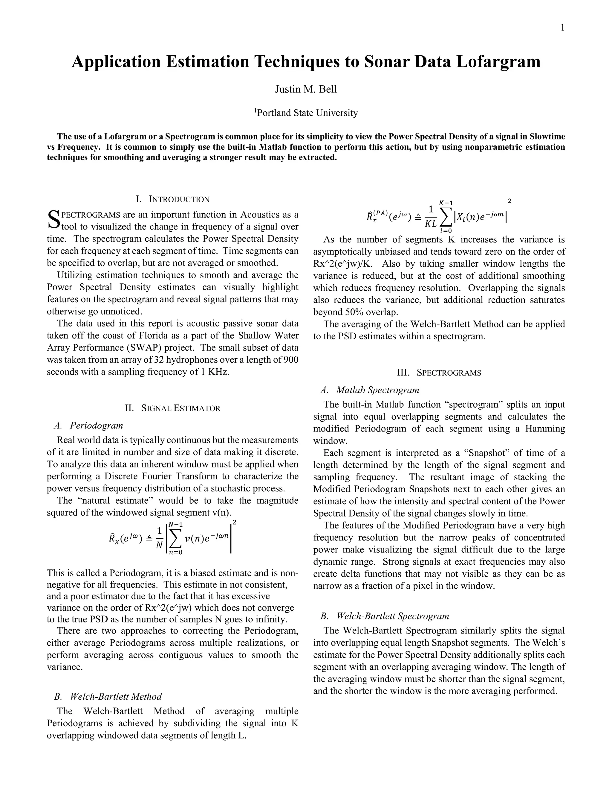 Application of Estimation Techniques to Sonar Lofargram | PDF
