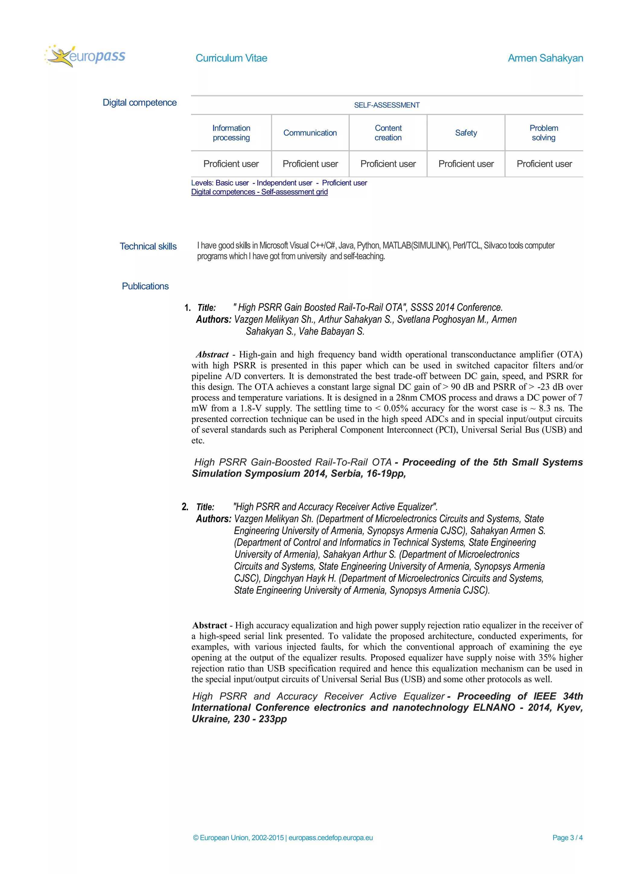 Armen Sahakyan EUROPASS format CV | PDF