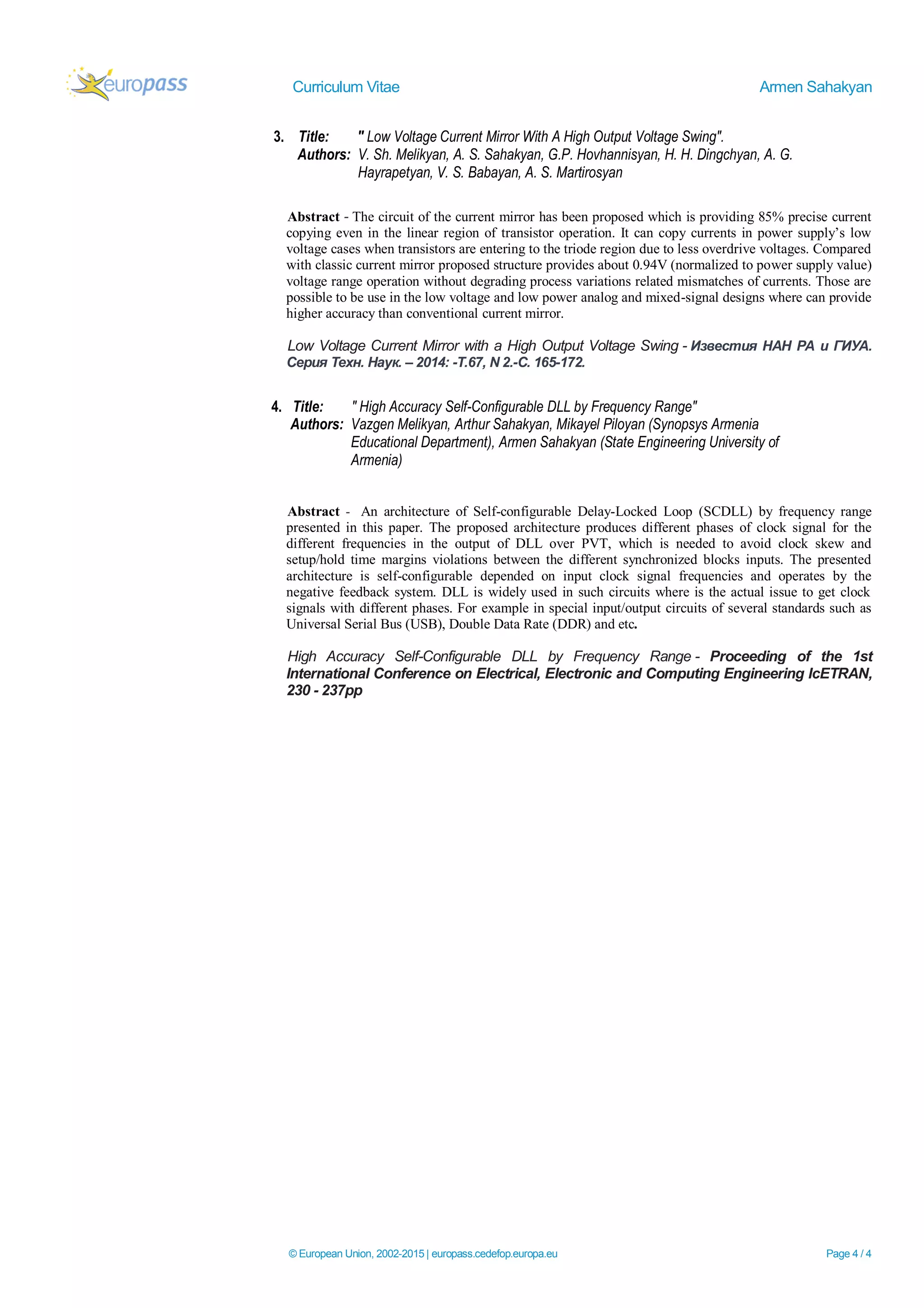 Armen Sahakyan EUROPASS format CV | PDF