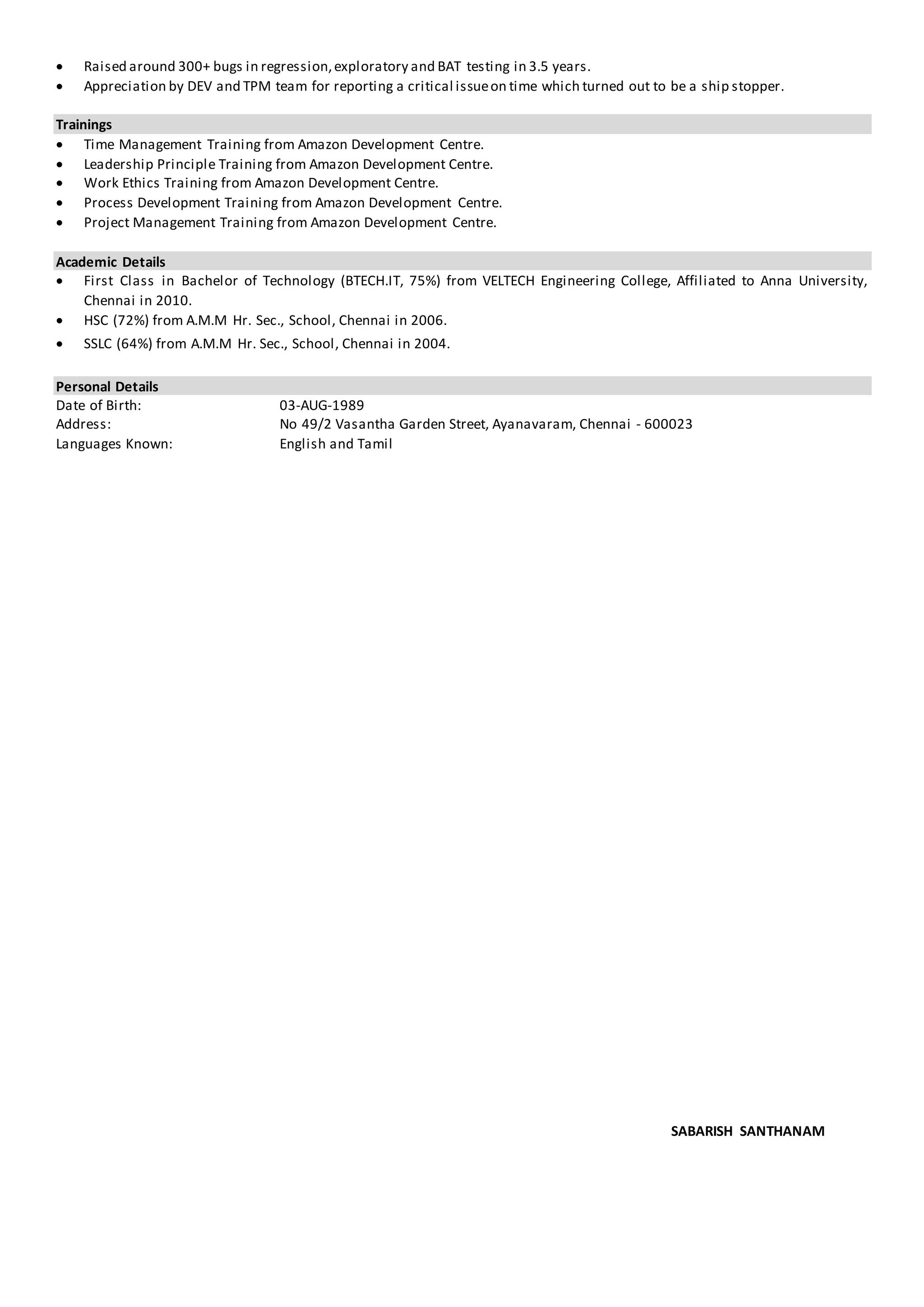 Sabarish_Amazon Development Center_3 years of exp | PDF