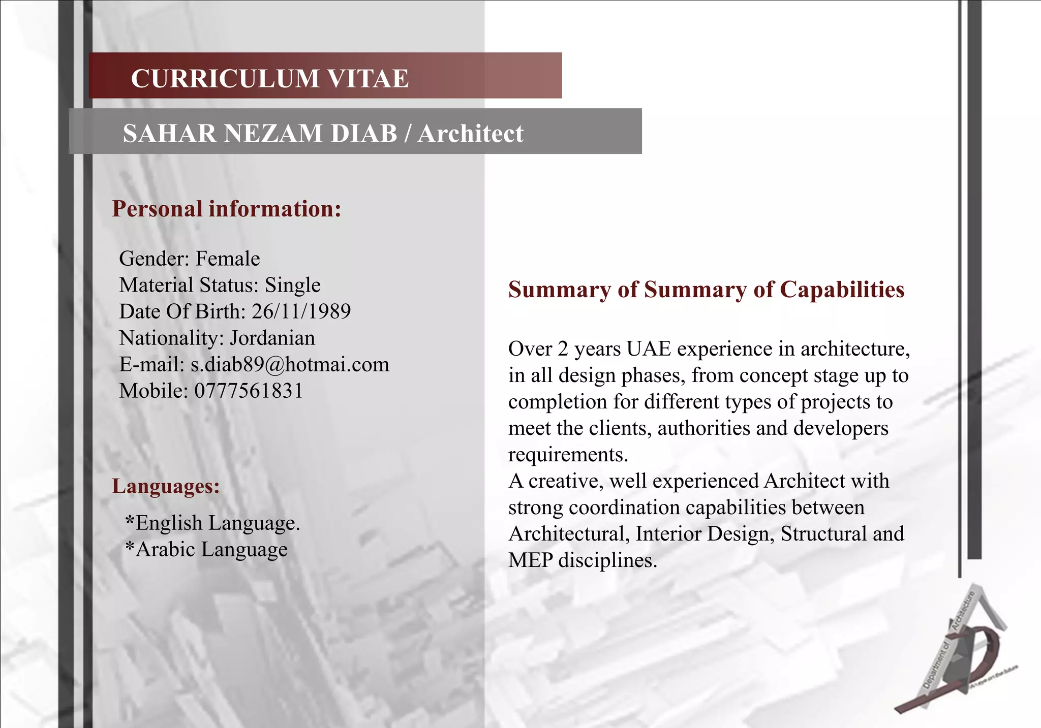SAHAR CV | PDF | Civil Engineering Industry | Industries
