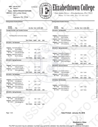 Elizabethtown College Official Transcript (eVersion) | PDF