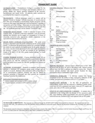 Elizabethtown College Official Transcript (eVersion) | PDF