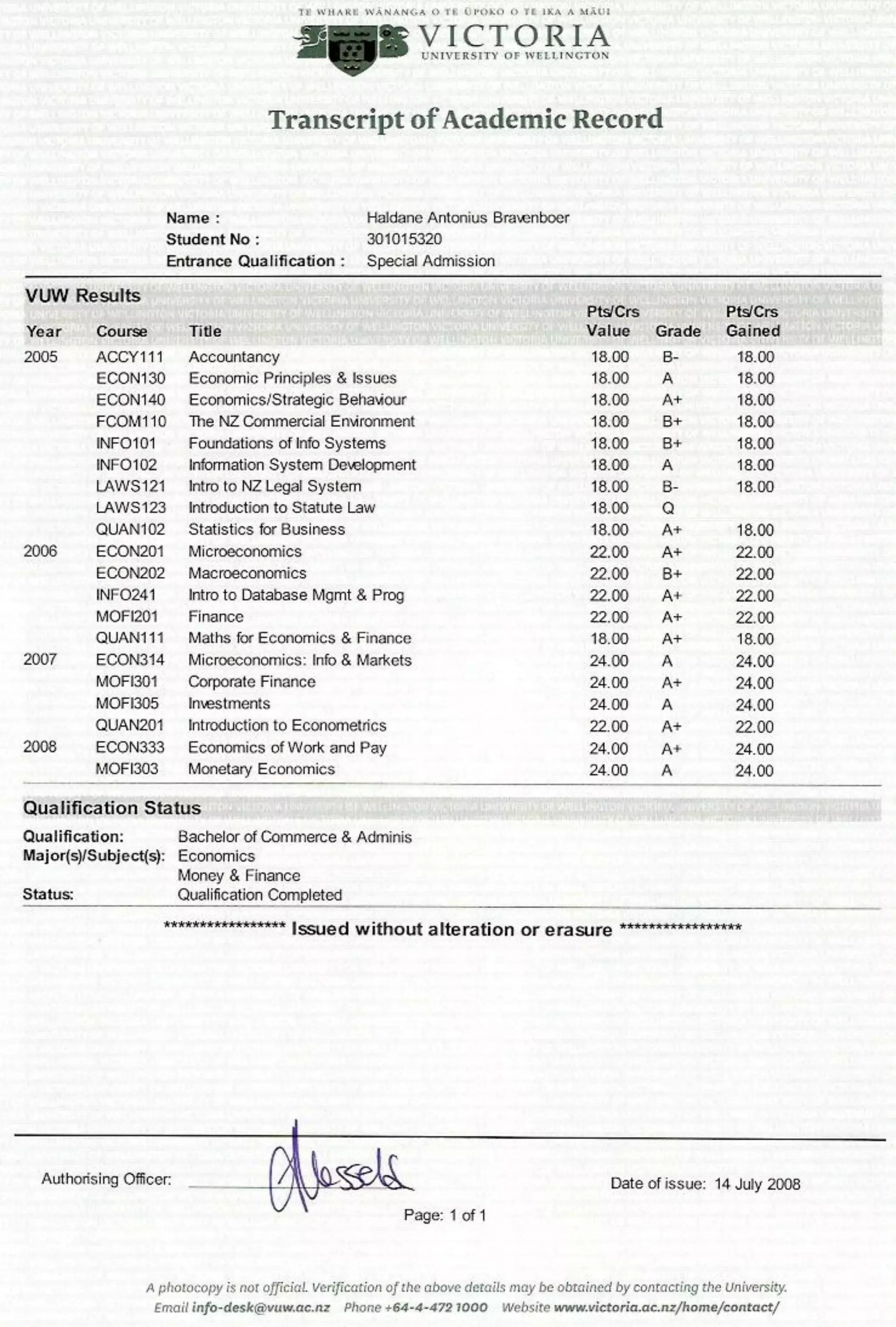 Grade Transcript | PDF