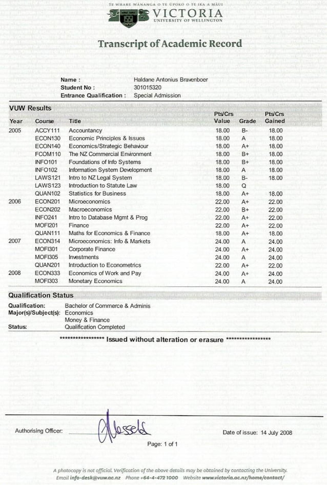 Grade Transcript | PDF