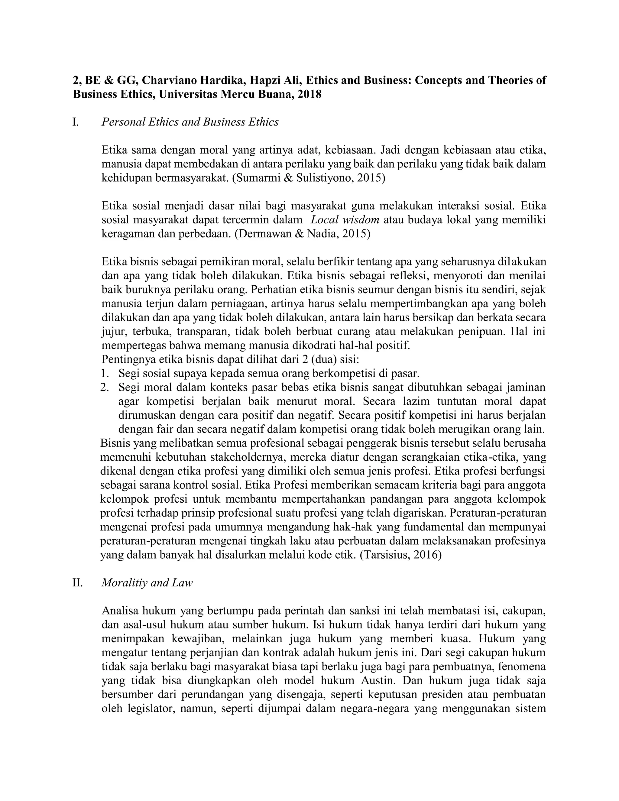 2, BE & GG, Charviano Hardika, Hapzi Ali, Ethics and Business, Concepts and Theories of Business ...