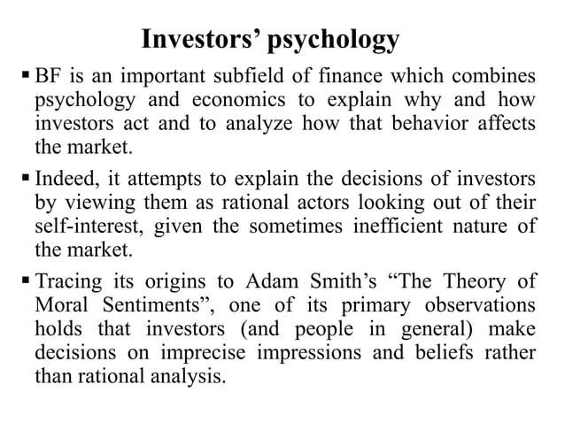 Behavioral Finance Overview | PPTX | Stocks and Bonds | Personal Investing
