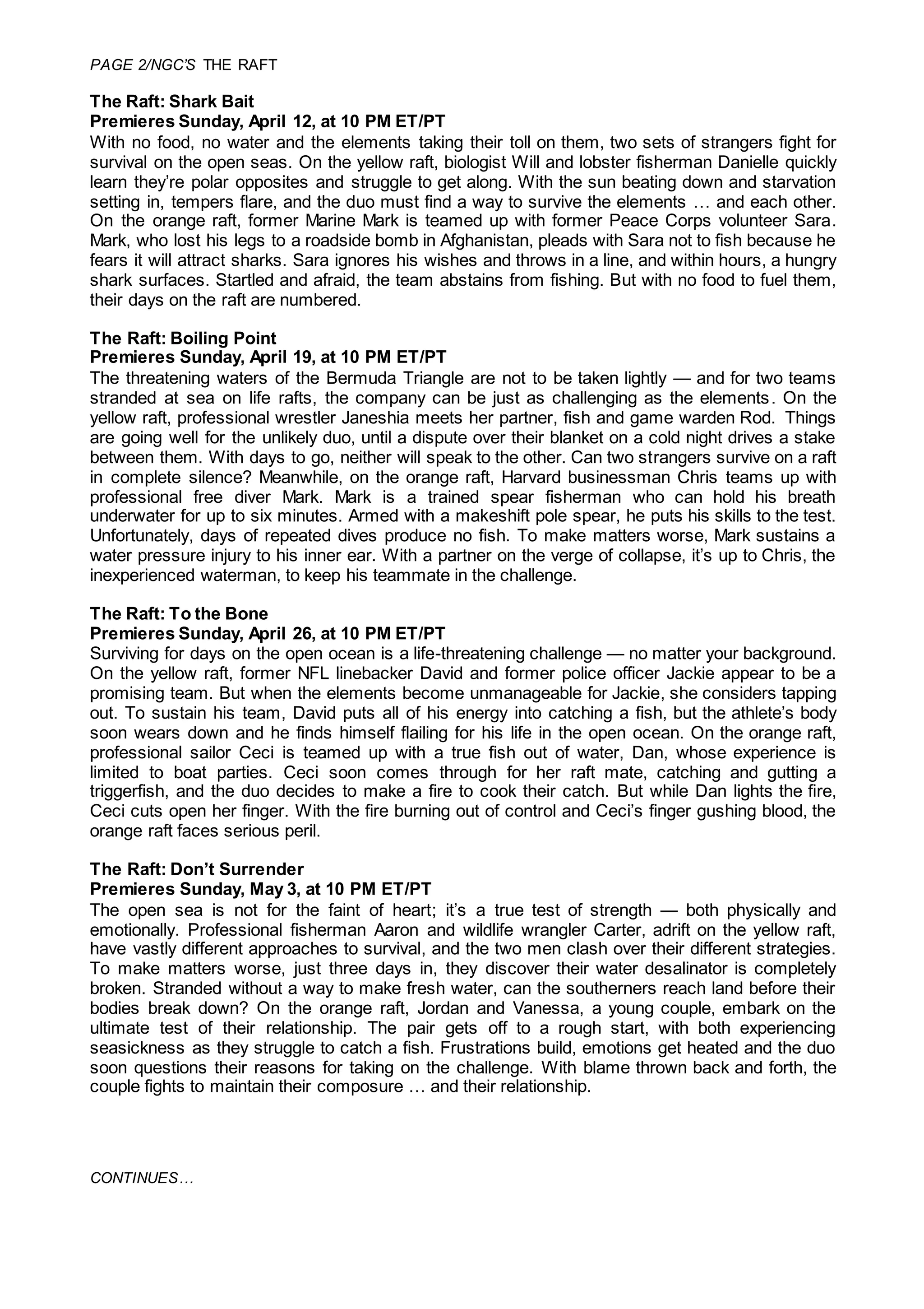 The Raft - Press Release - National Geographic Channel | DOCX