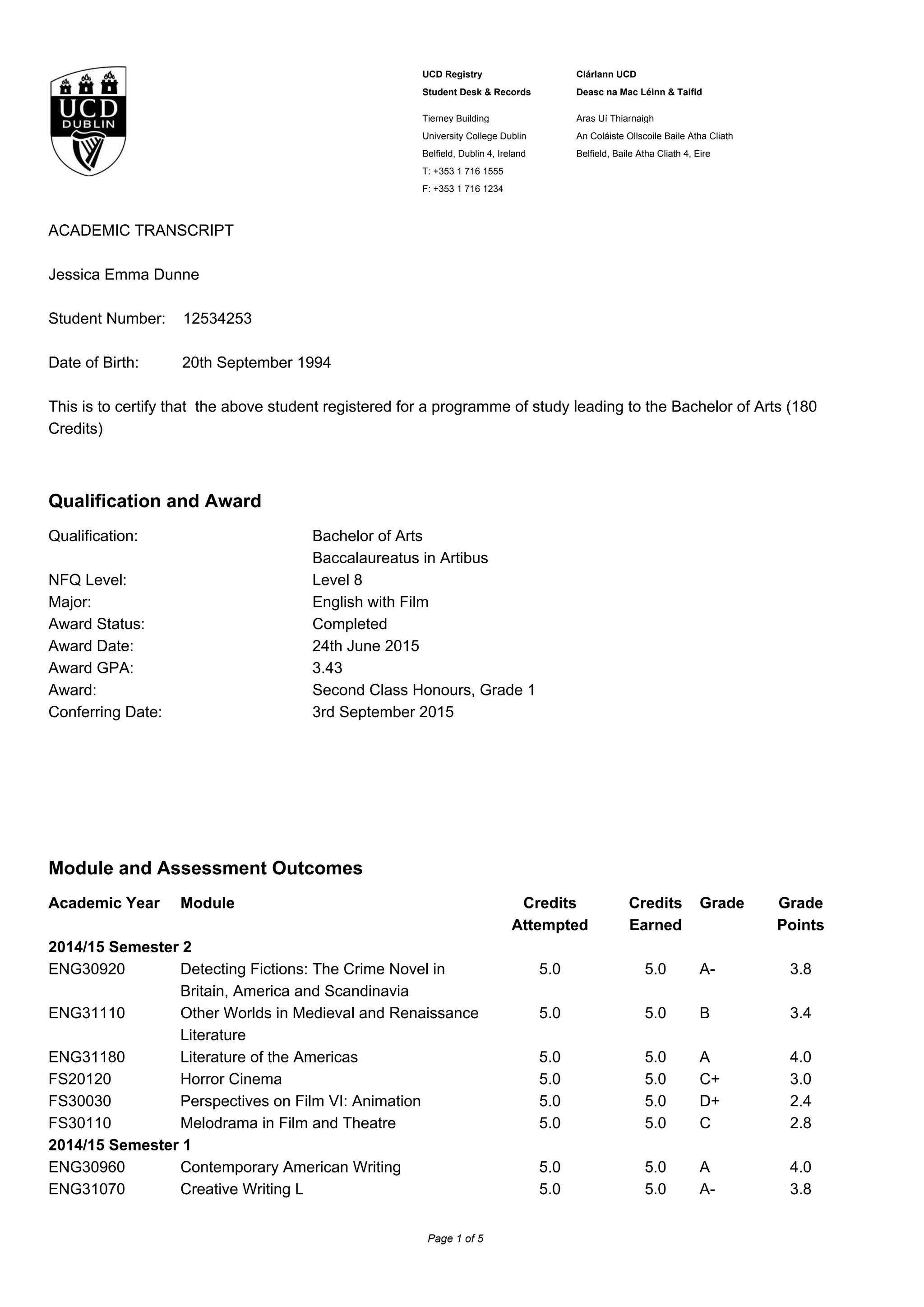 Academic Transcript | PDF