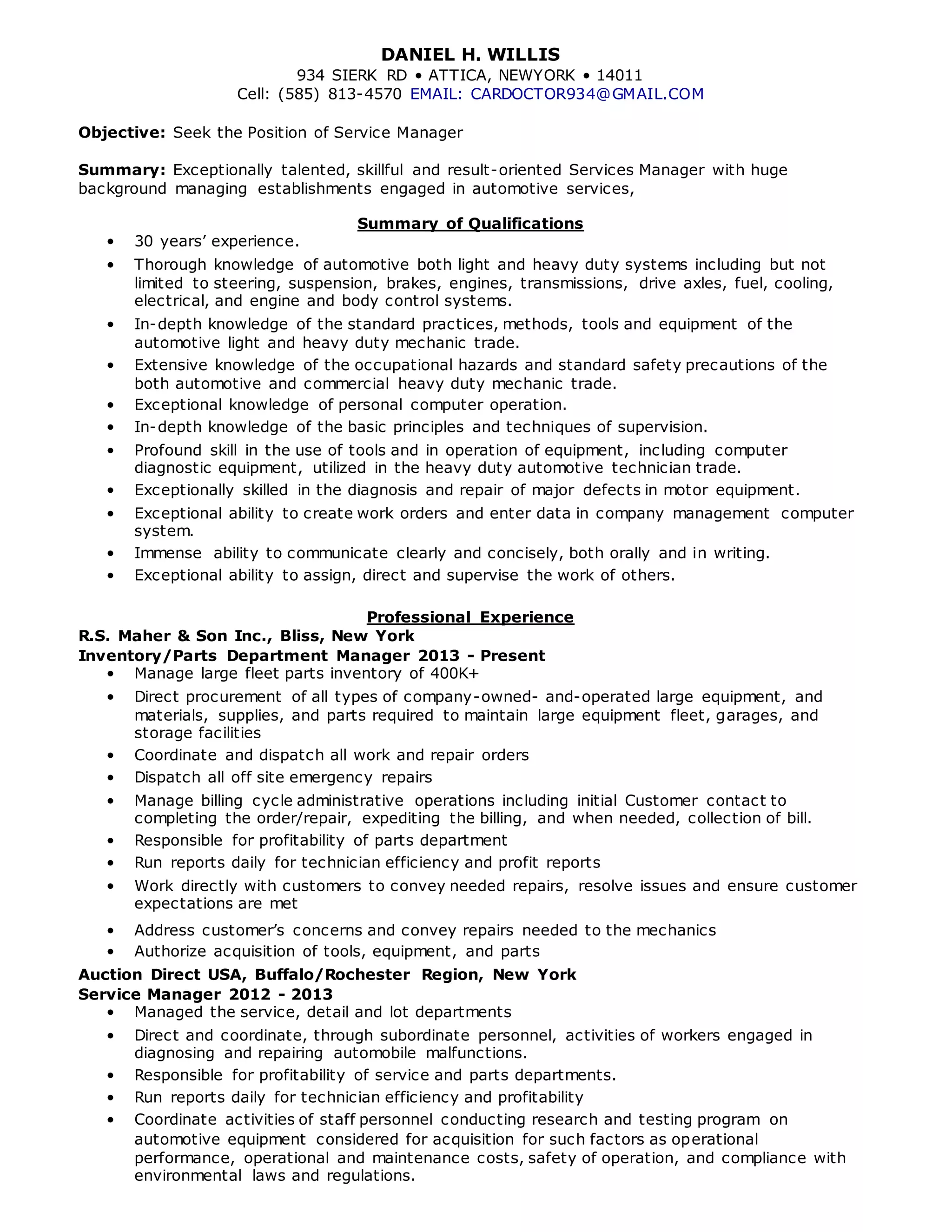 DANIEL WILLIS Resume 2016 | DOCX