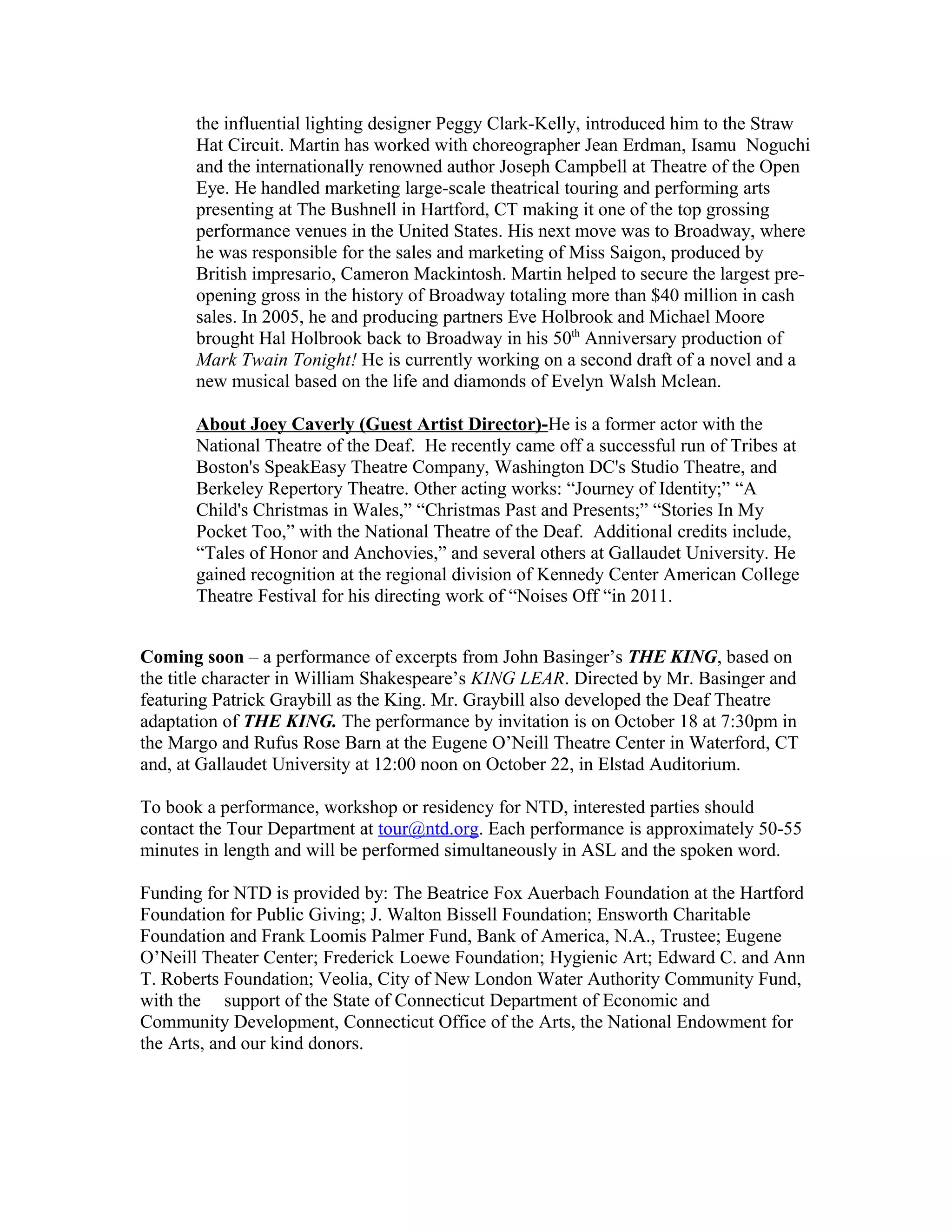 NTD Press Release Fall Tour 2016 Final | DOC