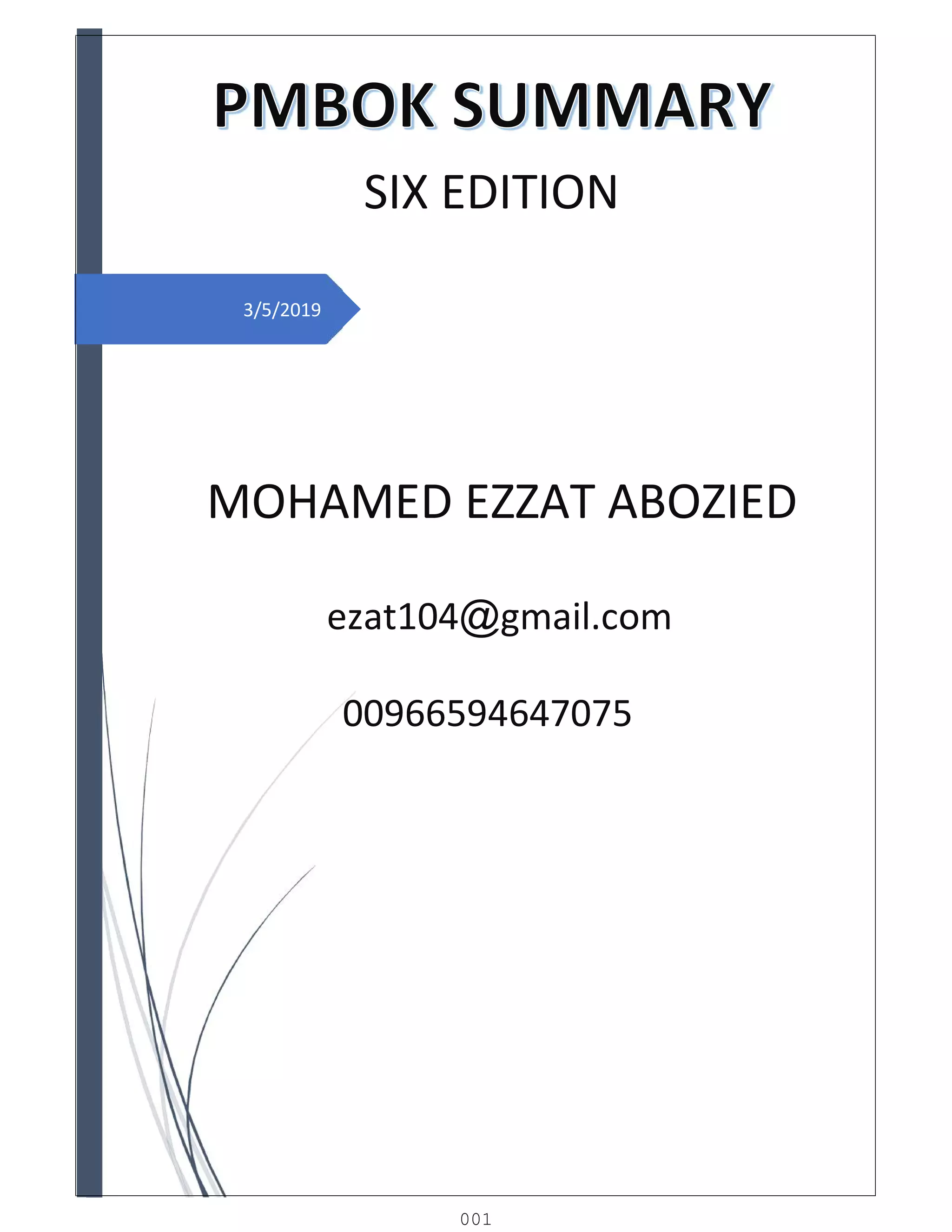 Pmbok summary six_edition | PDF