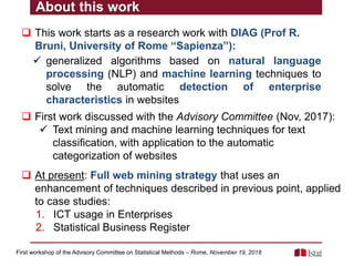 Session I - Big Data F. Bianchi, F. Scalfati, Text mining and machine learning techniques for ...